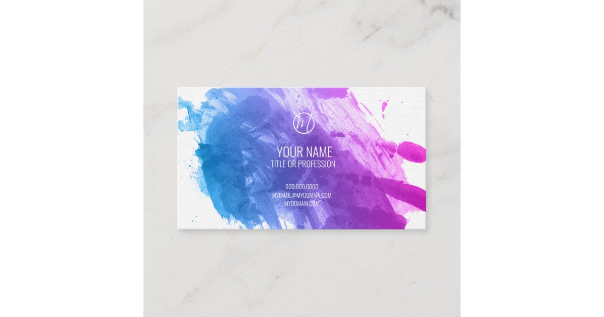 Blue and Pink Paint Splatter Business Card | Zazzle