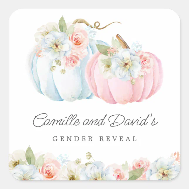 Blue and Pink Pumpkin Gender Reveal Square Sticker | Zazzle