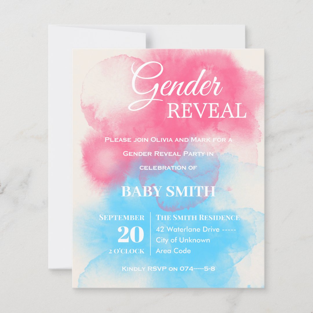 Blue and Pink Splash Gender Reveal Invitation | Zazzle