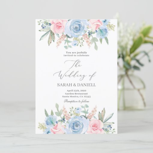 Blue and pink wedding invitation | Zazzle