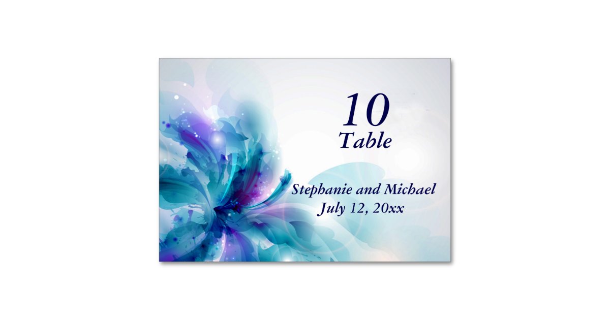Blue and Purple Floral Design Table Card | Zazzle