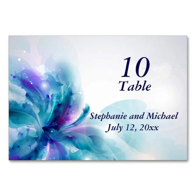 Blue and Purple Floral Design Table Card | Zazzle