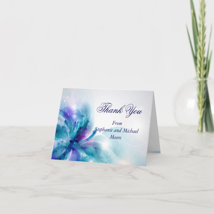 Blue and Purple Floral Design Thank You Note | Zazzle