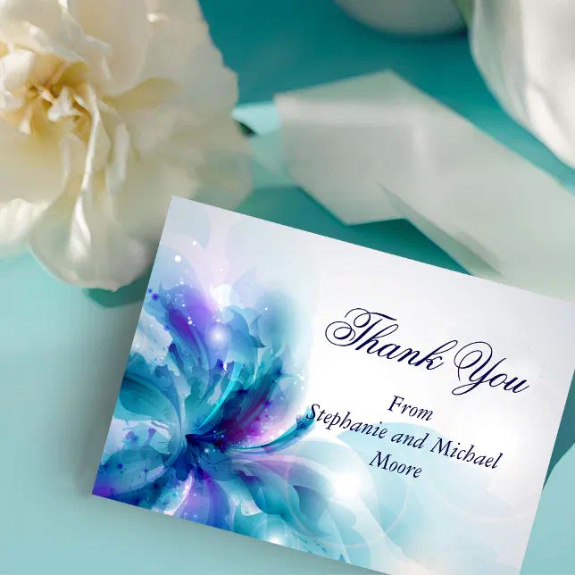 Blue and Purple Floral Design Thank You Note | Zazzle