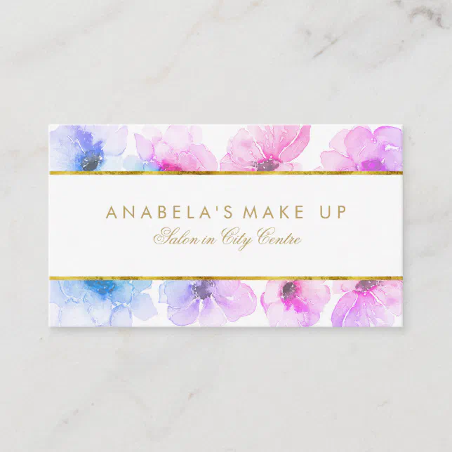 Blue and Purple Floral Watercolors Elegant Beauty Business Card | Zazzle