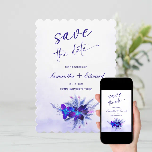 Blue and Purple Save the Date Card Ideas | Zazzle