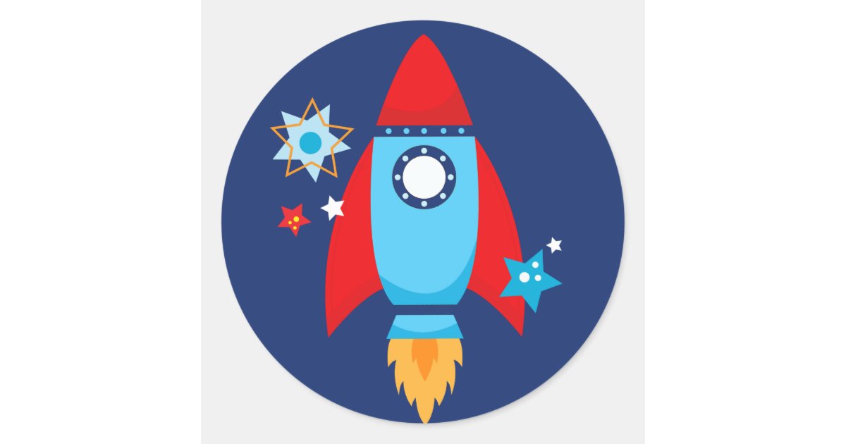 Blue and Red Rocket Outer Space Stickers | Zazzle