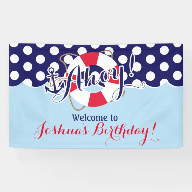 Blue and Red, Sailor, Nautical Birthday Banner | Zazzle