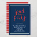 Blue and Red Script Grad Party Invitation | Zazzle