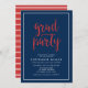 Blue and Red Script Grad Party Invitation | Zazzle