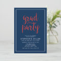 Blue and Red Script Grad Party Invitation | Zazzle