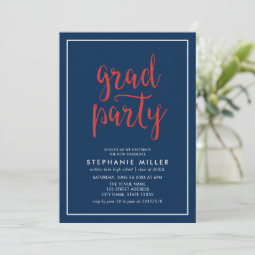 Blue and Red Script Grad Party Invitation | Zazzle