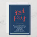 Blue and Red Script Grad Party Invitation | Zazzle