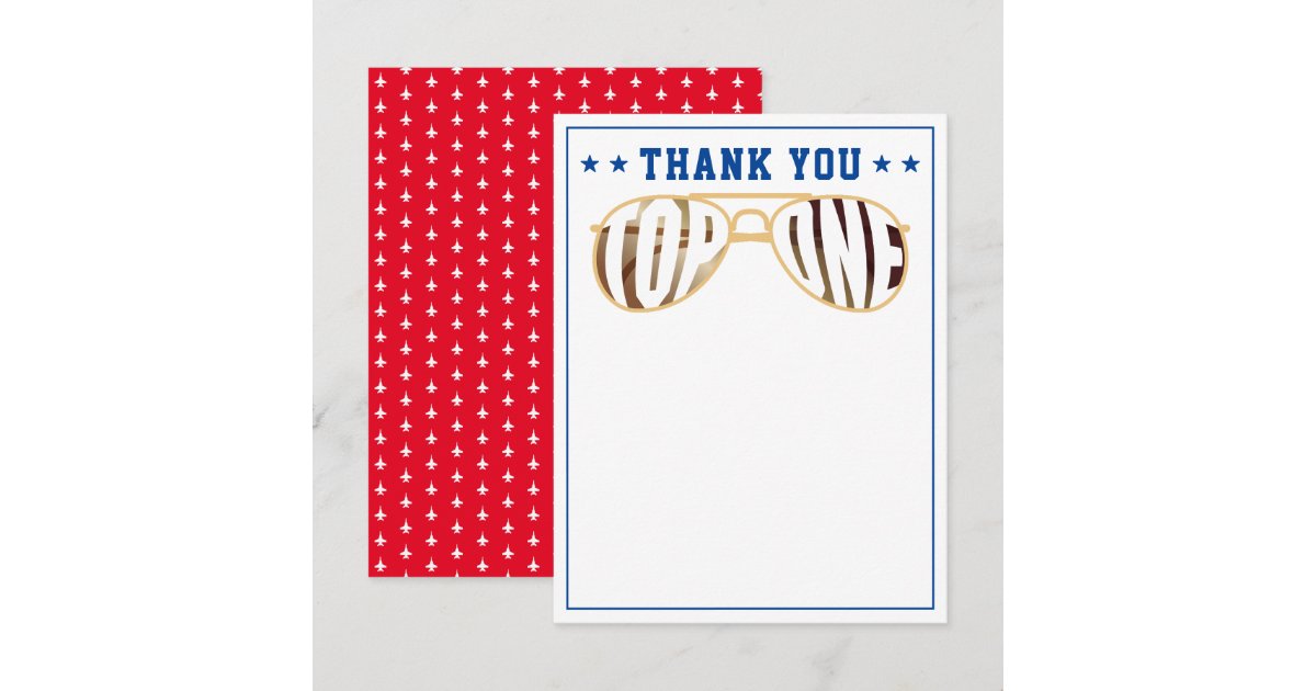 Blue and Red TopOne Birthday Fighter Pilot Thank You Card | Zazzle