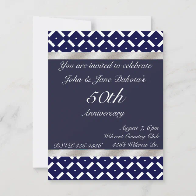 Blue and Silver Anniversary Invitation | Zazzle
