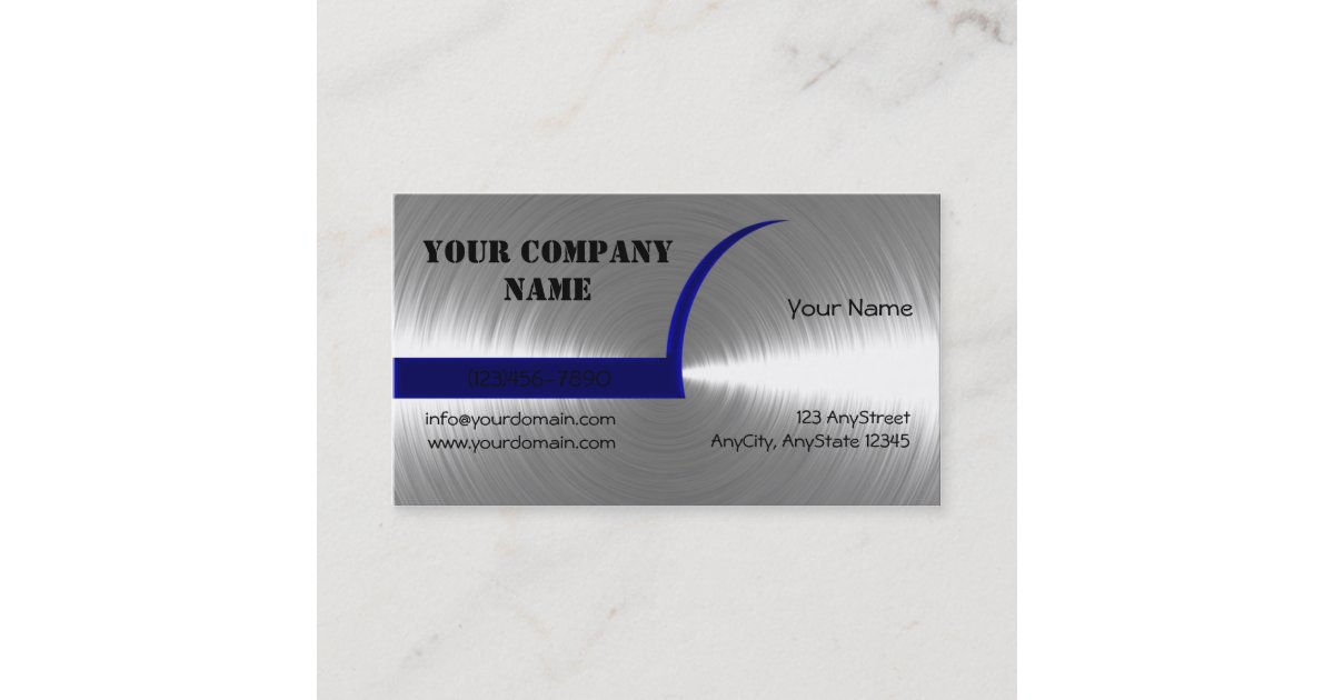 Blue and Silver Brushed Metal Business Card | Zazzle