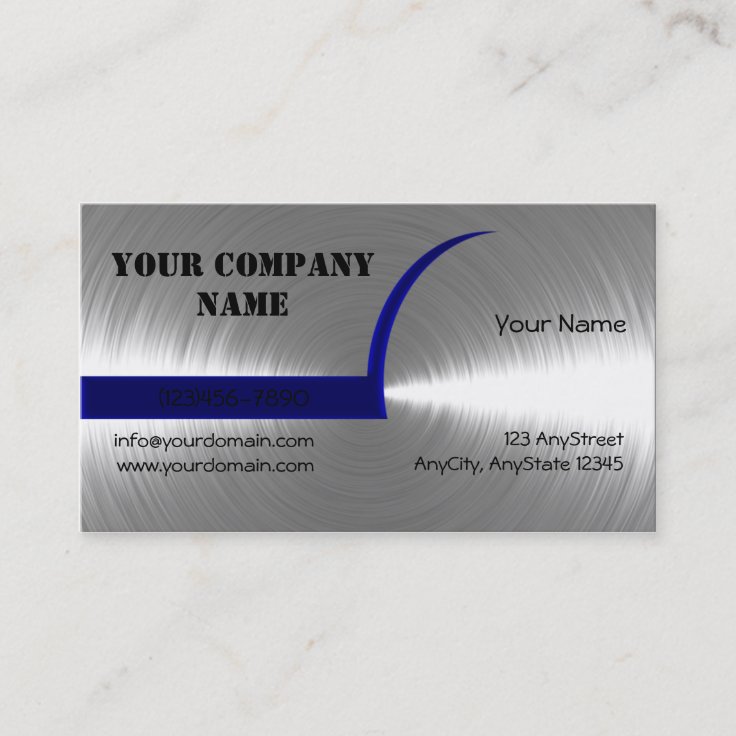 Blue and Silver Brushed Metal Business Card | Zazzle