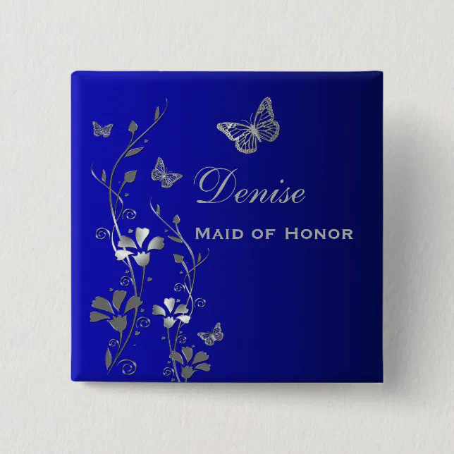 Blue and Silver Butterfly Floral MOH Pin | Zazzle