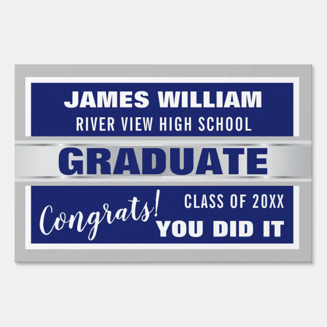 Blue And Silver Congrats Graduate 2020 Sign | Zazzle