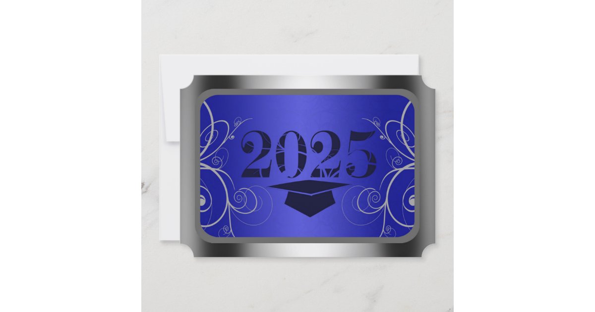 Blue and Silver Frame Graduation Invitation | Zazzle