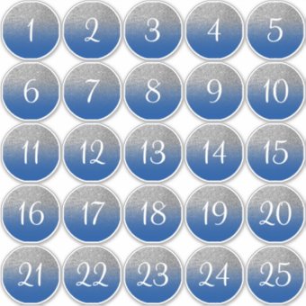 Blue and Silver Glitter Ombre 25 Numbered Circles Sticker | Zazzle