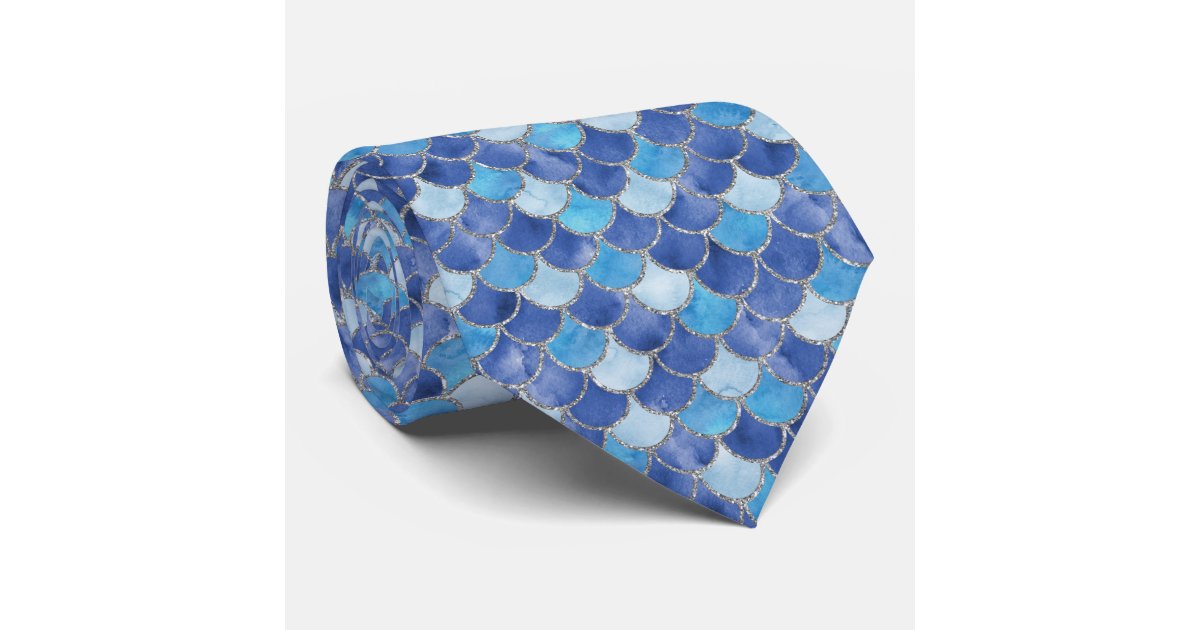 Blue and Silver Mermaid Scales Neck Tie | Zazzle