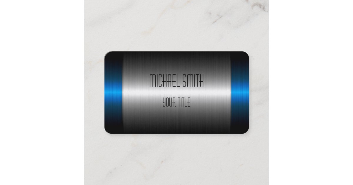 Blue and Silver Stainless Steel Metal Business Card | Zazzle