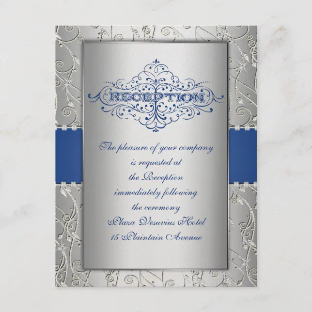 Blue and Silver Swirl Wedding Reception Card | Zazzle