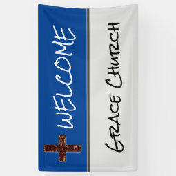 Blue and Silver With Cross Church Welcome Banner | Zazzle