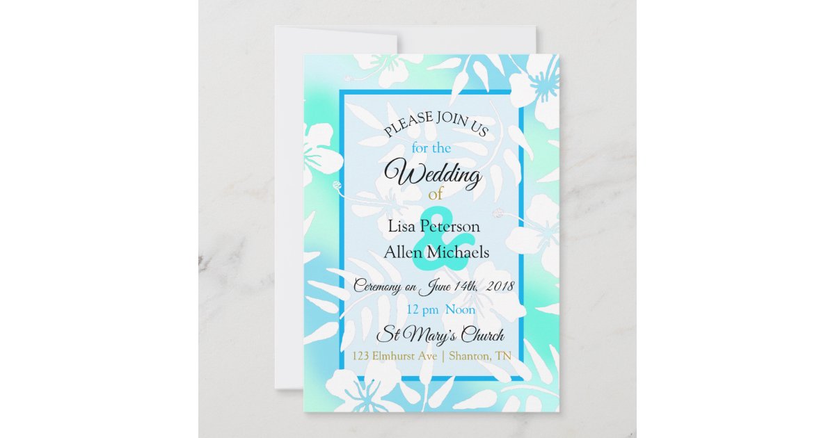 Blue and Teal Hibiscus Wedding Invitation | Zazzle