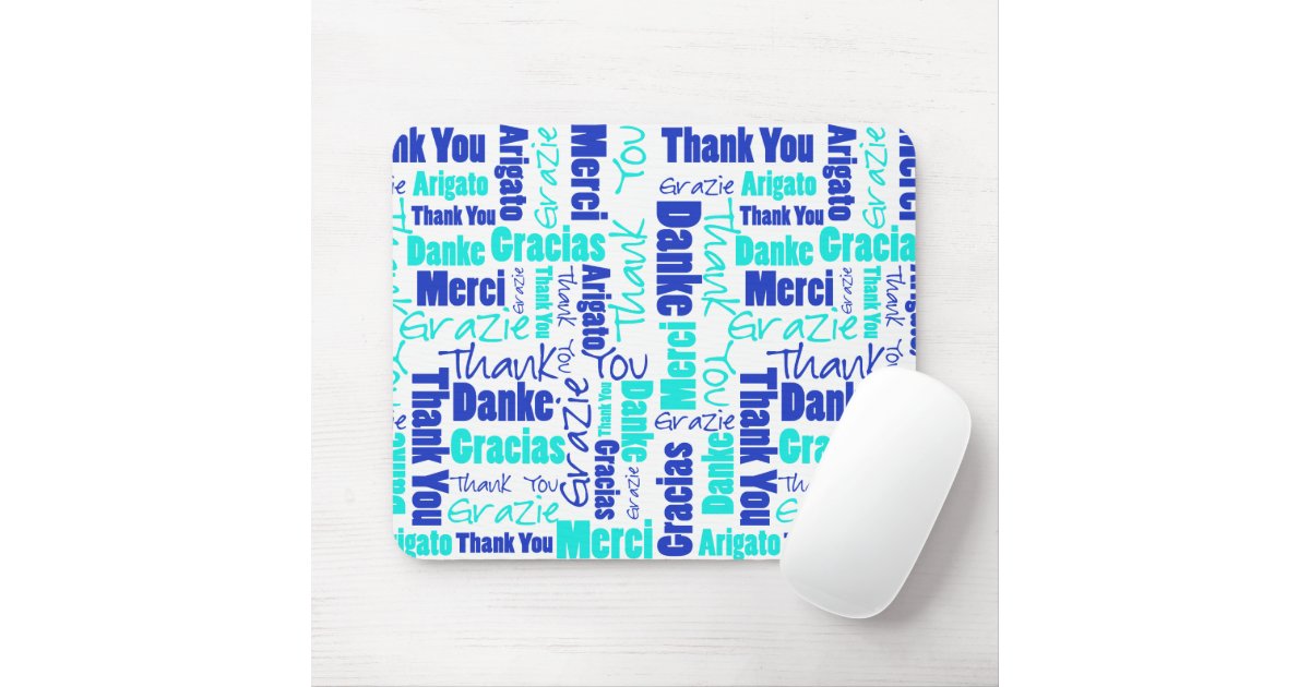 Blue and Turquoise Thank You Word Cloud Mouse Pad | Zazzle