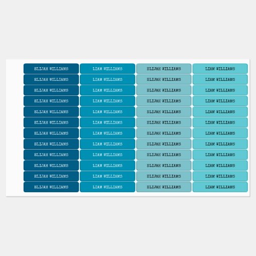 Blue and Turquoise Typewriter Text Waterproof Kids' Labels | Zazzle