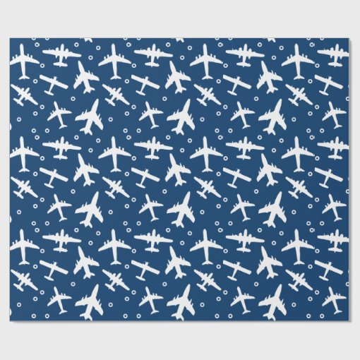 Blue and White Aeroplane Aviation Themed Pattern Wrapping Paper | Zazzle