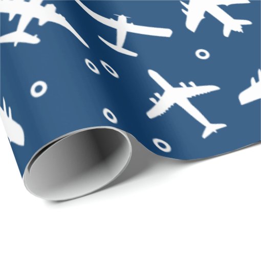 Blue and White Aeroplane Aviation Themed Pattern Wrapping Paper | Zazzle