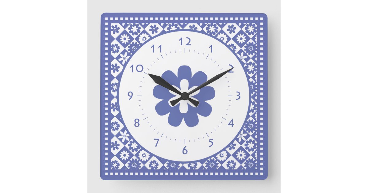 Blue and White American Country Kitchen Classic Square Wall Clock | Zazzle