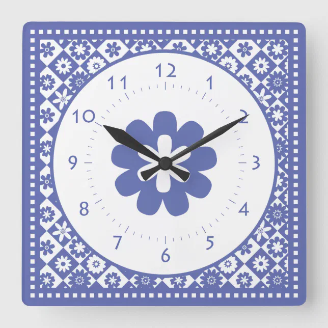 Blue and White American Country Kitchen Classic Square Wall Clock | Zazzle
