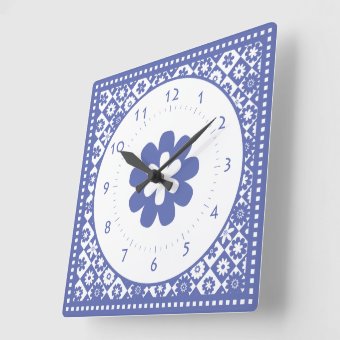 Blue and White American Country Kitchen Classic Square Wall Clock | Zazzle