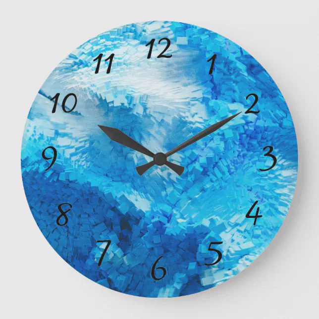Blue and White Artistic Digital Cube Art Large Clock | Zazzle