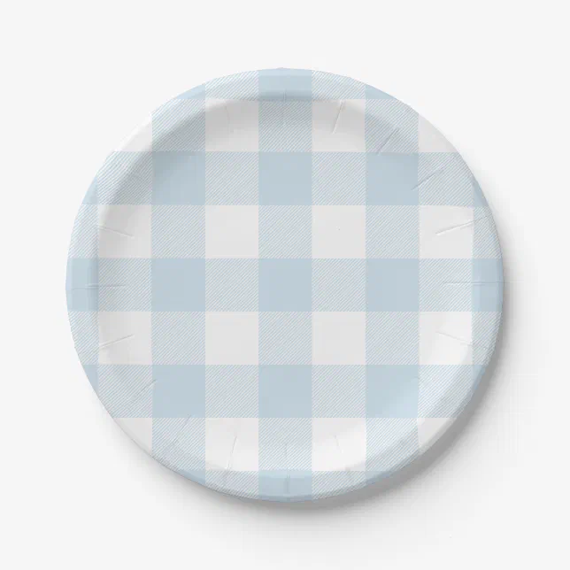 Blue and White Buffalo Check Paper Plates | Zazzle