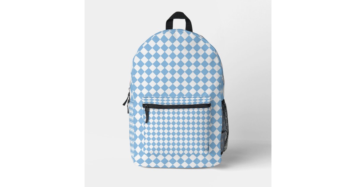 Blue and White Checker Pattern Printed Backpack | Zazzle