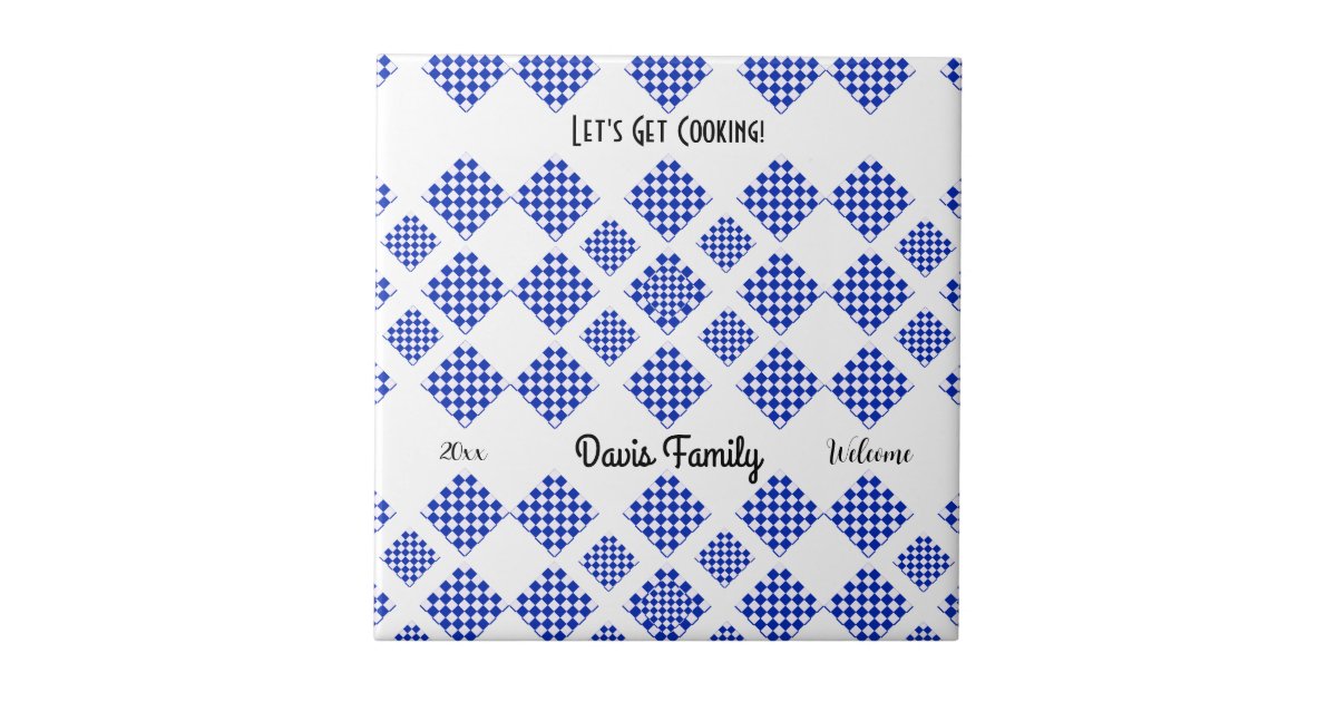 Blue and White Checkered Ceramic Tile | Zazzle