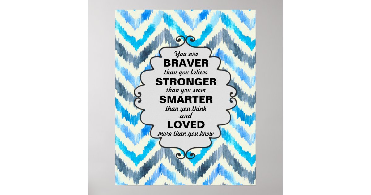 Blue and White Chevron Words of Encouragement Poster | Zazzle