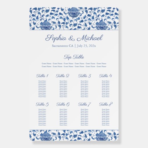 Blue And White Chinoiserie 8 Tables Seating Chart Foam Board | Zazzle