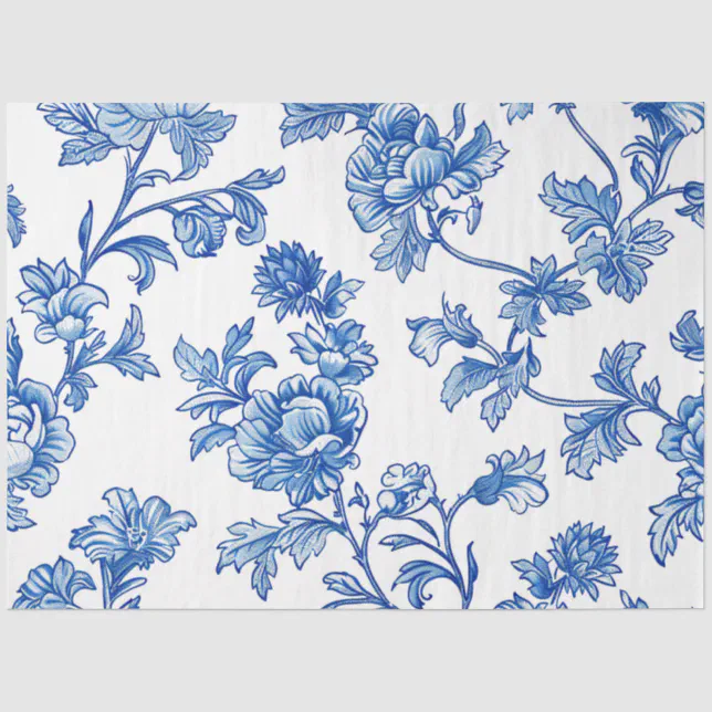 Blue and White Chinoiserie Rose Peony Tissue Paper | Zazzle