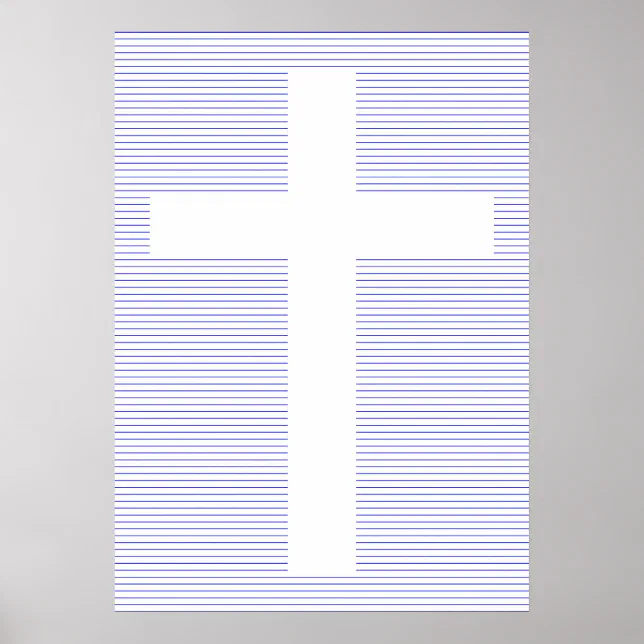 Blue and White Christian Cross Minimalist Line Art Poster | Zazzle