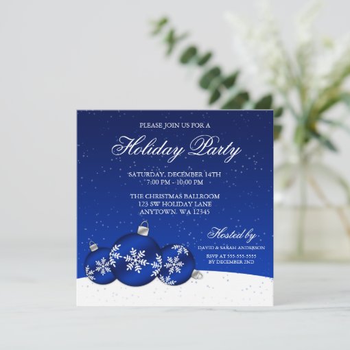 Blue and White Christmas Ornaments Holiday Party Invitation | Zazzle