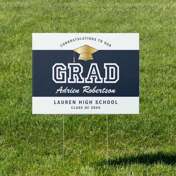 blue and white class of 2020 graduation yard sign | Zazzle