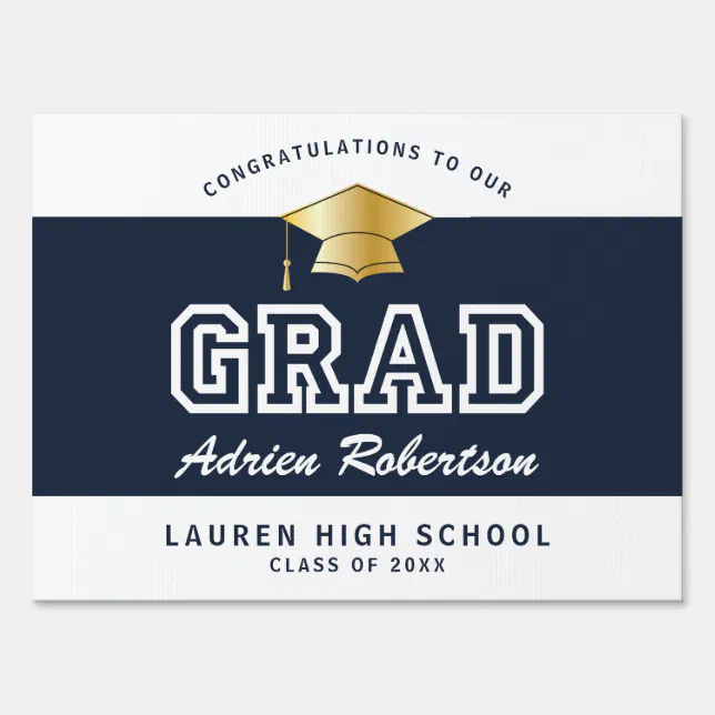blue and white classic graduation yard sign | Zazzle