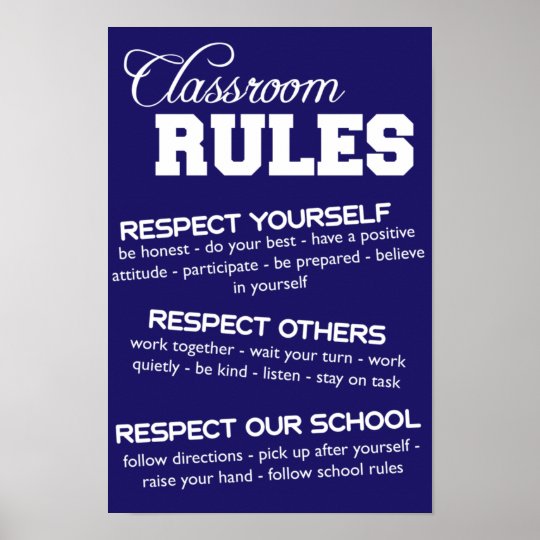 Blue and White Classroom Rules Poster | Zazzle.com