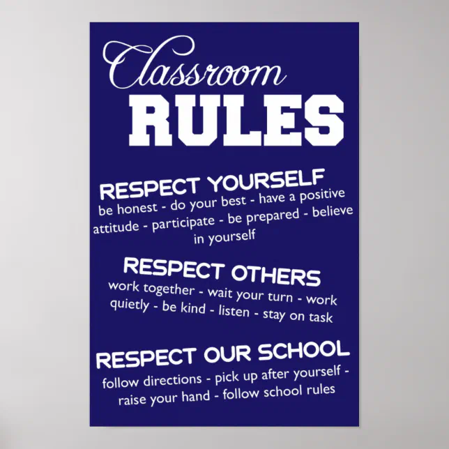Blue and White Classroom Rules Poster | Zazzle